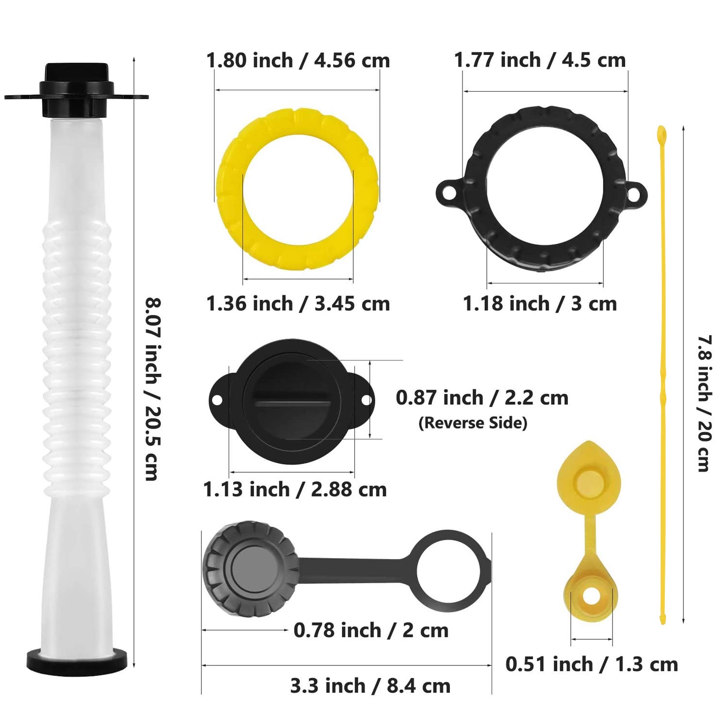 Gas Can Replacement Spout Kit, Flexible Pour Nozzle with Gasket, Stopper Caps, Collar Caps, Stripe Cap, Spout Kit for Water Jugs and Old Can (4-Pack)
