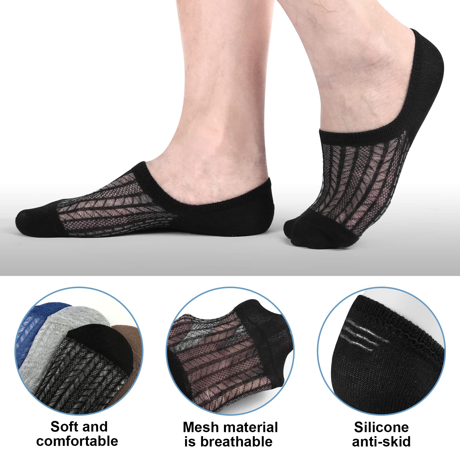 FEERUUNES MEN'S Hollow breathable socks No Show Cotten Socks --10 Pair Pack (5pairs green+5pairs white)