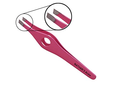 Eyebrow Tweezers for Women- Guru Stainless Steel Slant Tip Eyebrow Tweezers -Tweezer Amazon NATHAN’S Arete (Pink)