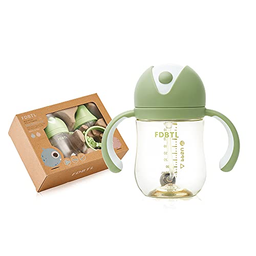 FDBTL Baby Soft Spout Sippy Cups, Learner Cup with Removable Handles, Leak-Proof, Spill-Proof, A Straw Brush, Break-Proof Cups for Toddlers Infant, 9 Ounce (Green)