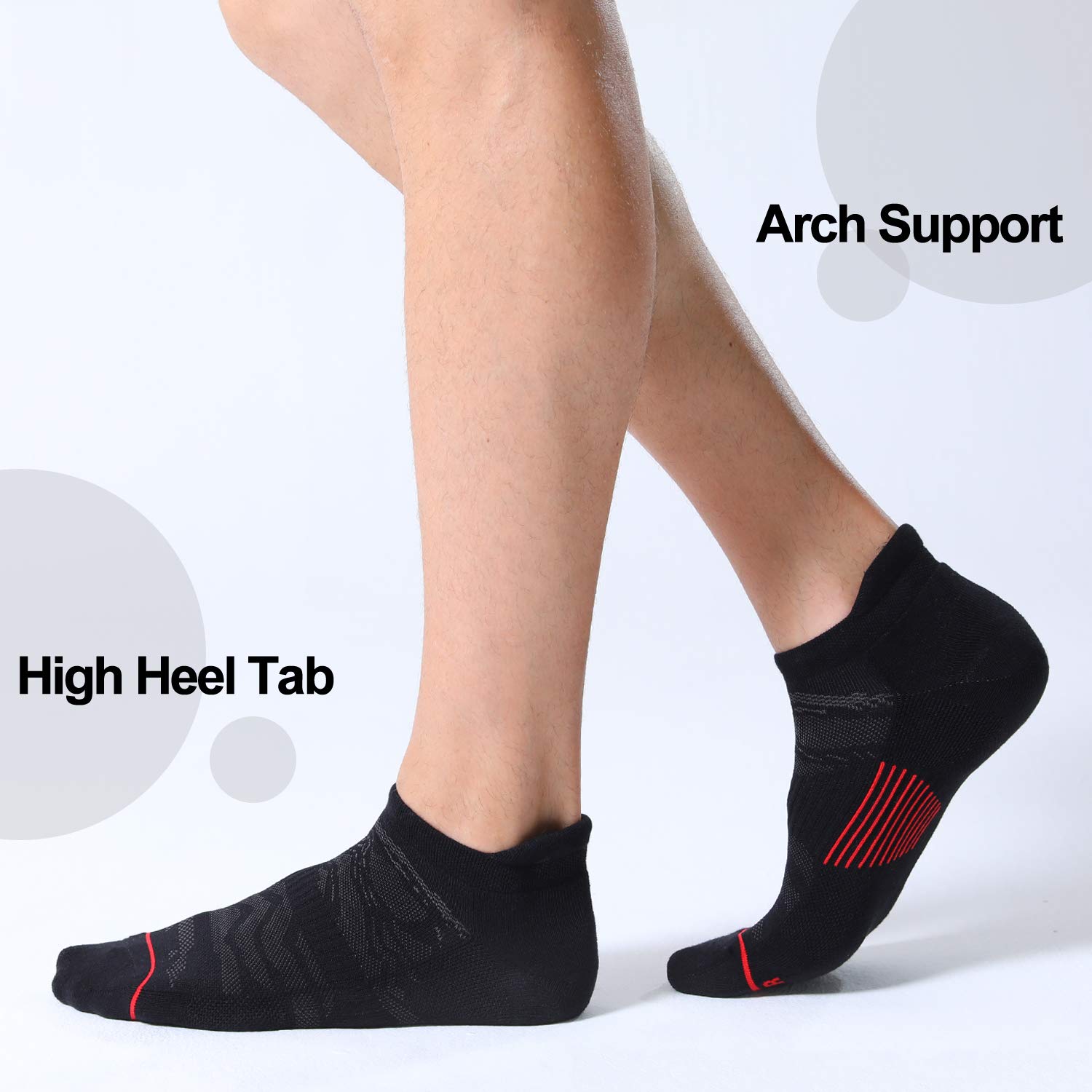 FITRELL 6 Pack Men's Ankle Running Socks Low Cut Cushioned Athletic Sports Tab Socks, Shoe Size 12-15, Black+Red