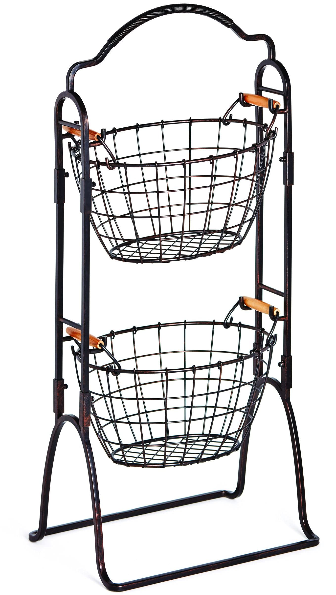 Gourmet Basics by Mikasa 5184916 Harbor Adjustable 3-Tier Metal Floor Standing Fruit/Home Storage Basket, Antique Black