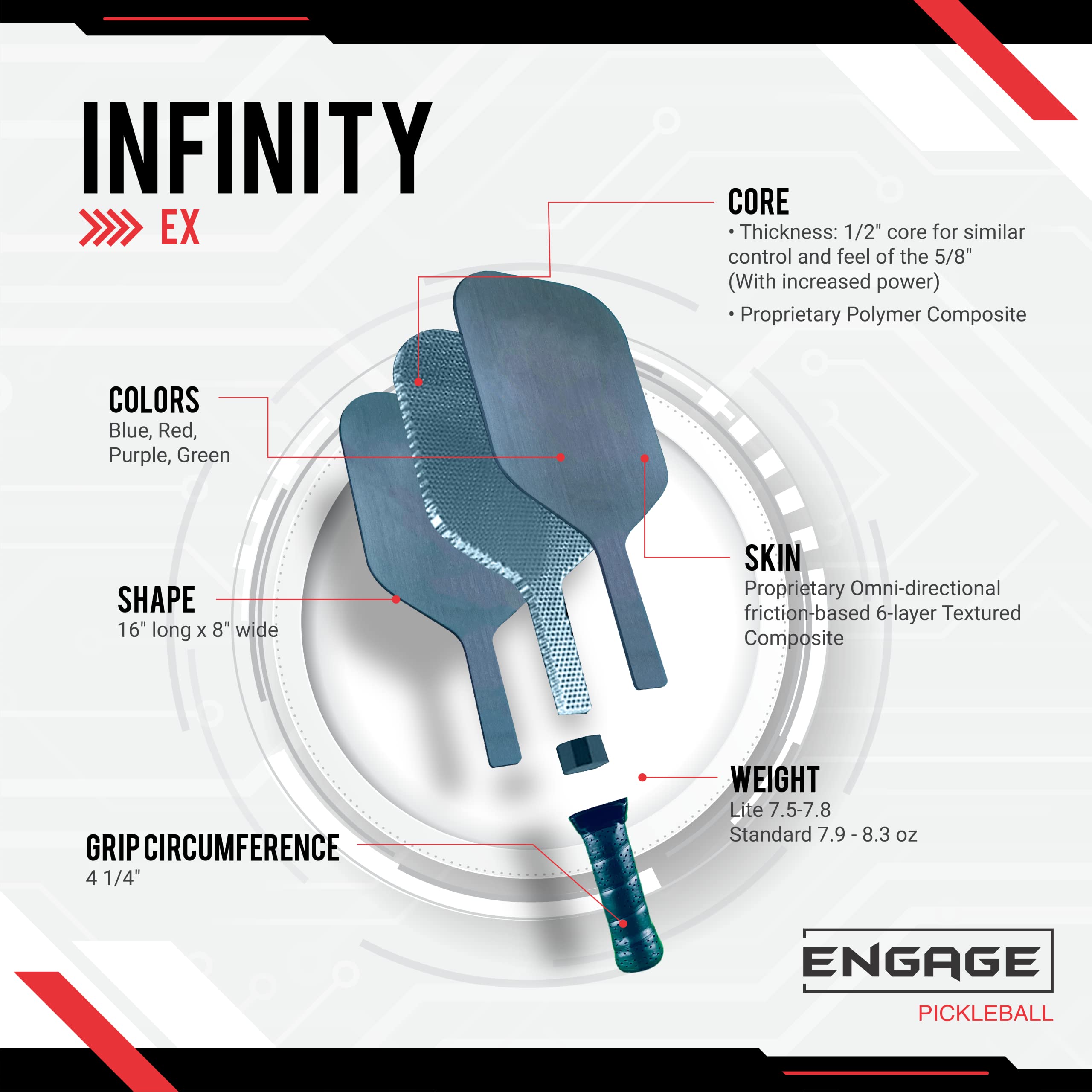Engage Pickleball Poach Infinity EX Pickleball Paddle - Pickleball Paddles with Black Polymer Core - USAPA Approved Pickleball Paddles - Pickleball Rackets for Adults