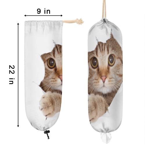 Plastic Bag Holder Hanging Cute Cat Grocery Bag Organizer Kitchen Plastic Bag Storage/Garbage Shopping Bag Trash Bags Dispenser for Farmhouse Kitchen Home Decor