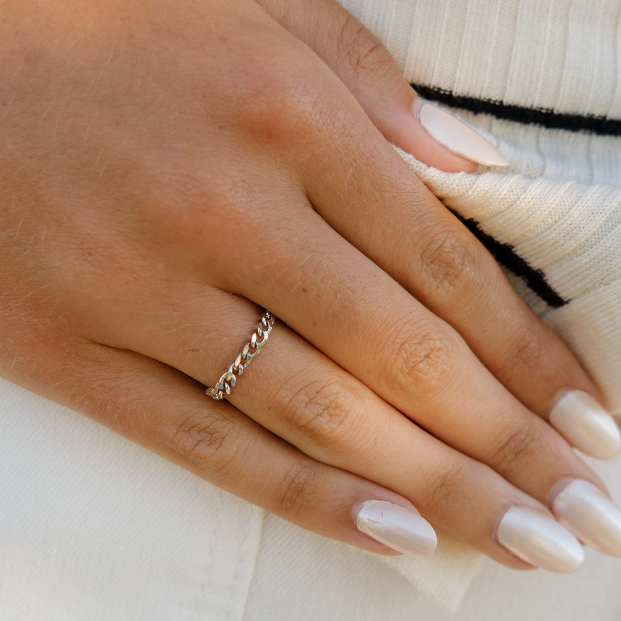 espere Gold Chain Ring Curb Chain | 18K Gold Plated Soft Chain Stacking Ring | Cuban Link Bold Statement Ring
