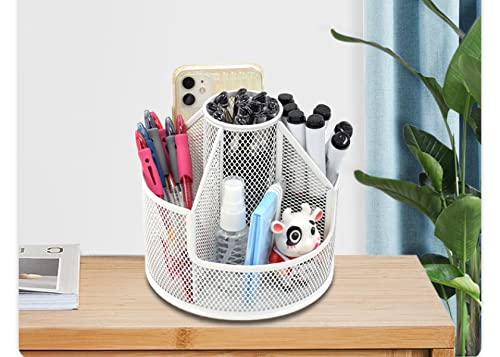 RURYEURT Pencil Holder for Desk, Metal Desk Organizers and Accessories Rotating Pen Holder User Friendly Pen Holder for Desk(White)