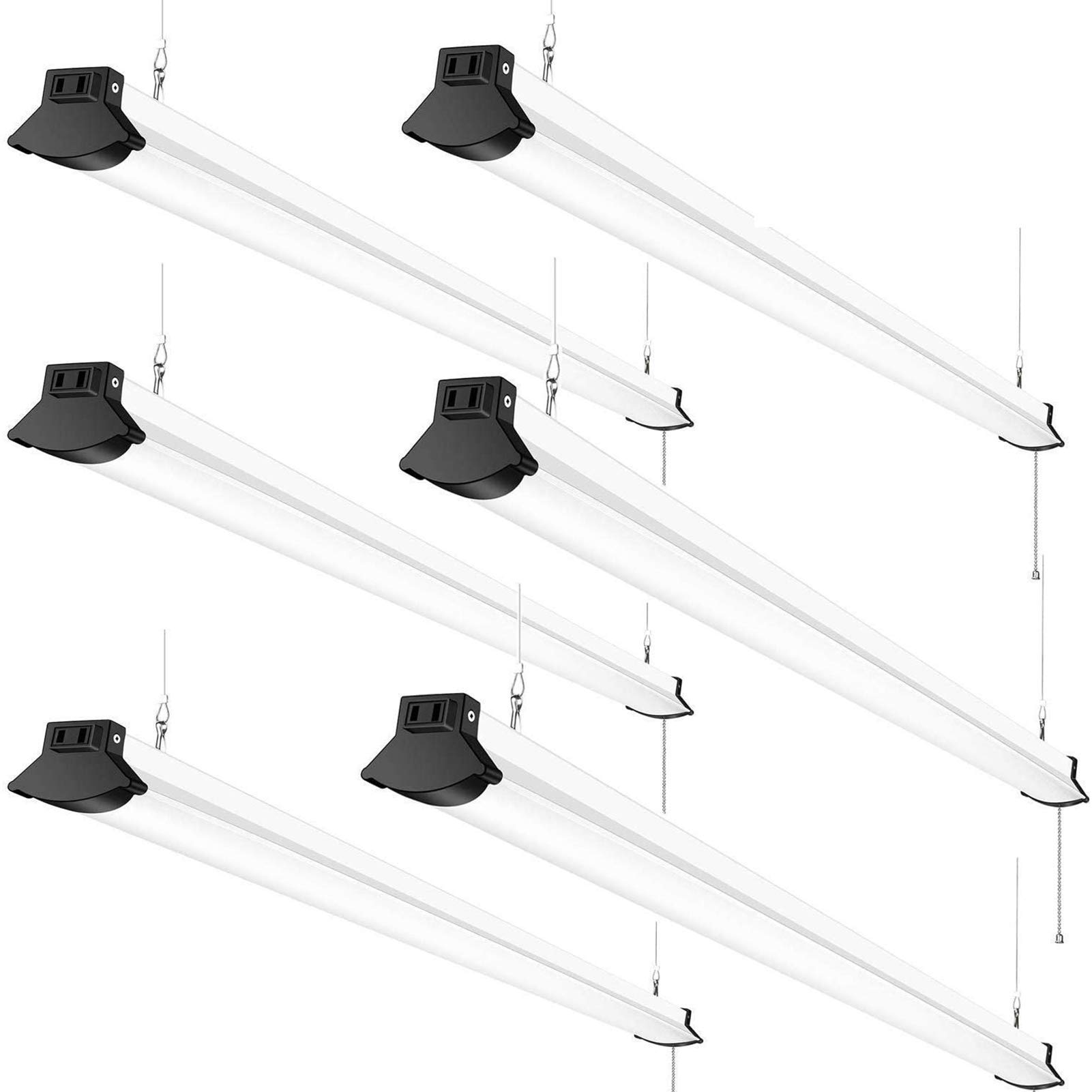 FAITHSAIL 4FT Linkable LED Shop Light, 50 W for Garage, 5600 LM 4 Foot LED Light Fixtures for Workbench, 5000K LED Workshop Light with Plug, Pull Chain, Hanging Mount - 6 Pack