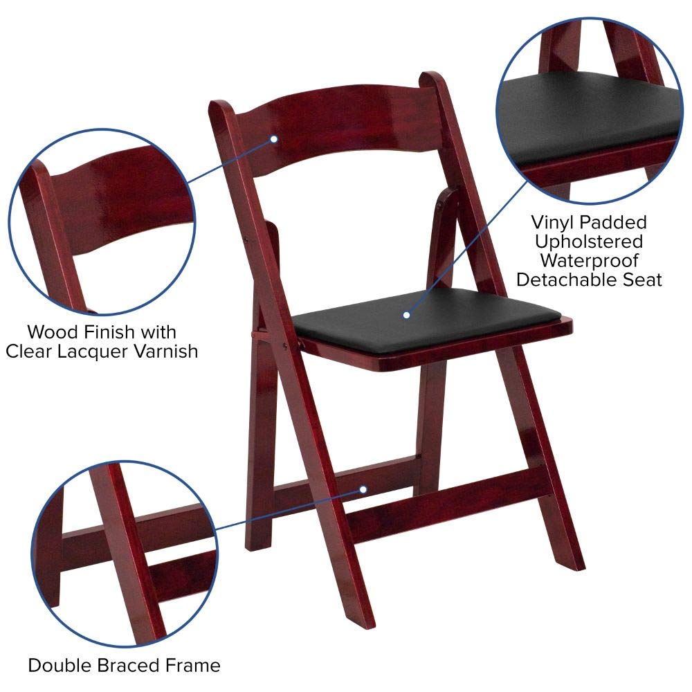 Flash Furniture 4 Pack HERCULES Series Mahogany Wood Folding Chair with Vinyl Padded Seat