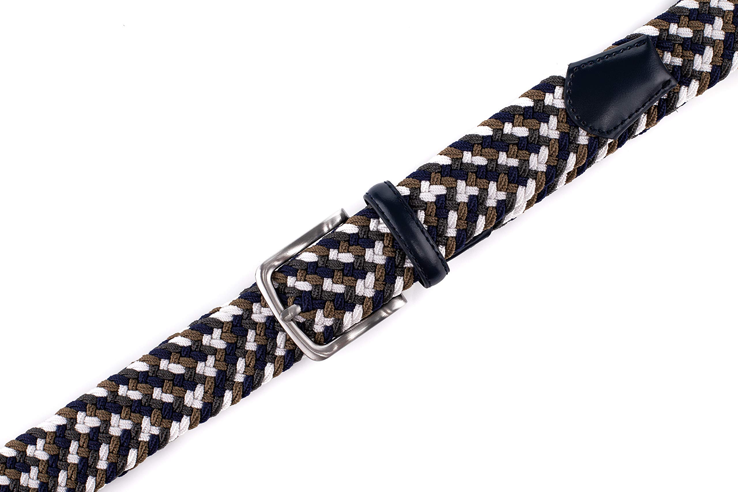 Fabio Valenti Woven Stretchy Braided Belts for Men & Women, Golf Casual Belt (M( fits waist 33"- 36" ) M, NAVY/WHITE/GRAY)