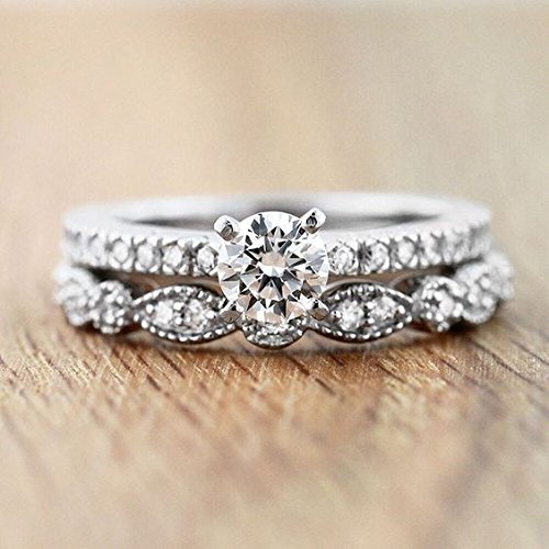 espere Milgrain Marquise & Round Cubic Zirconia Half Eternity Ring Stacking Infinity Wedding Band Sterling Silver Rings Rhodium Plated Size 6