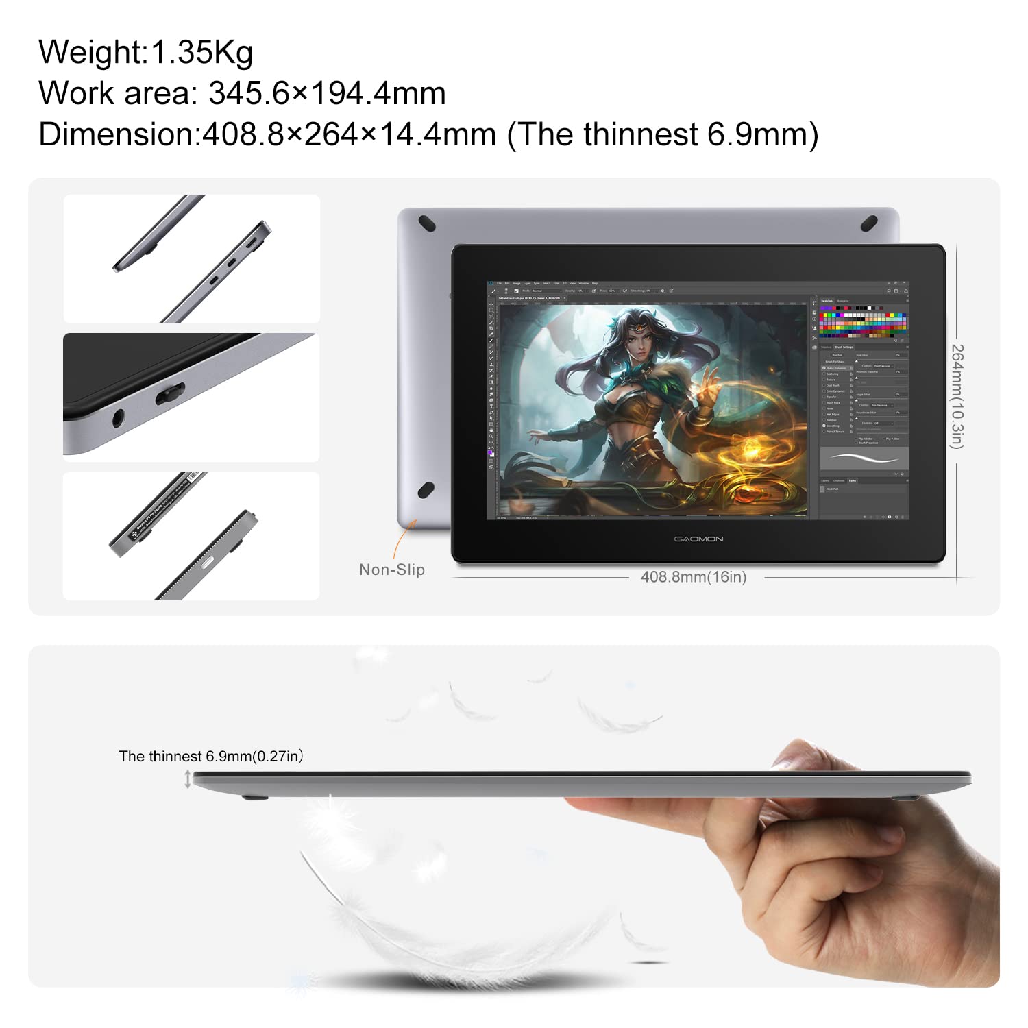 Drawing Tablet with Screen GAOMON PD1560 Drawing Monitor Art Tablet with Adjustable Stand, 10 Shortcut Keys, 15.6-inch Graphics Tablet for Mac, Windows PC