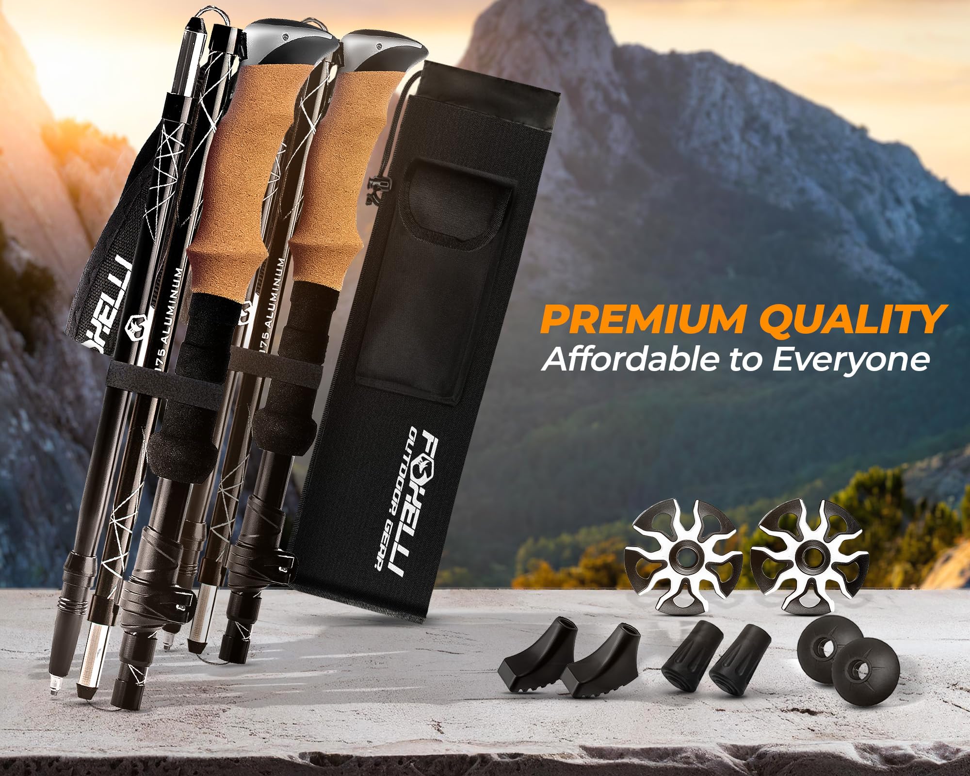Foxelli Folding Trekking Poles – 2-pc Ultra Compact Hiking Poles for Men & Women, Lightweight Strong Aluminum 7075 Collapsible Foldable Walking Sticks with Flip Locks, 4 Season All Terrain Accessories