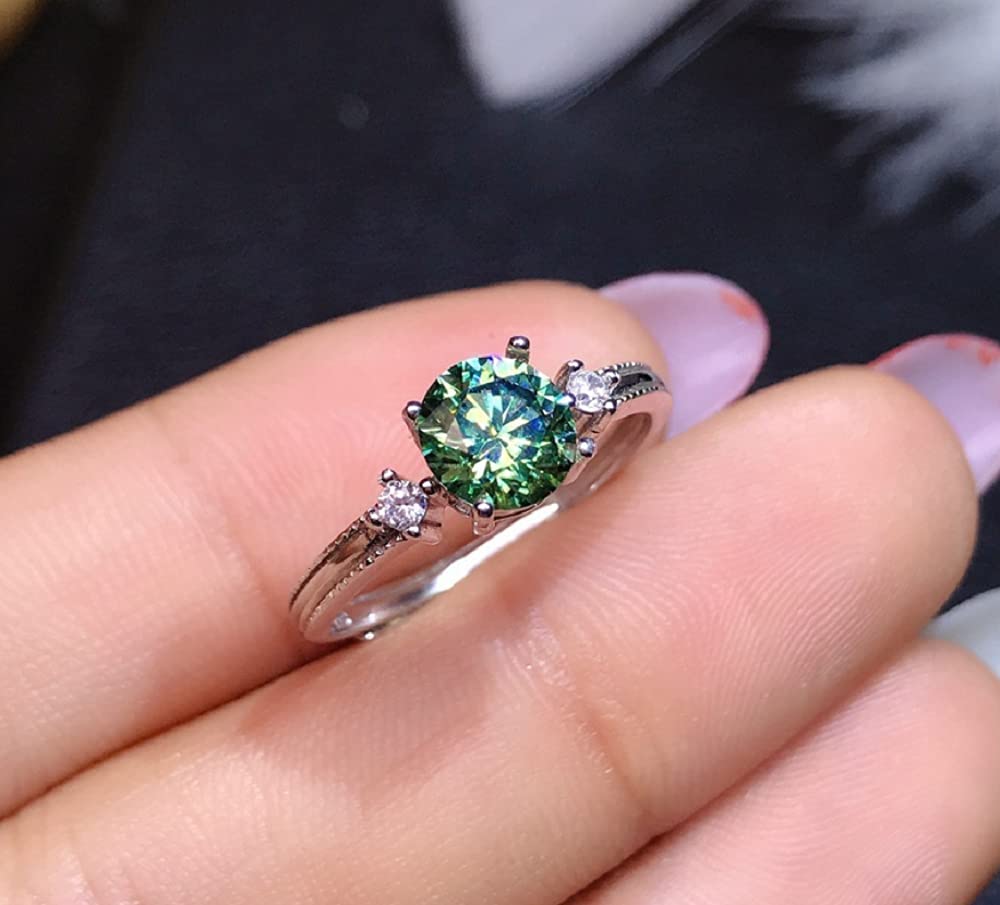 FLYYQMIAO Women's 925 Silver 1 Carat Solitaire Round CZ Wedding Band Birthstone Sapphire Emerald Halo Statement Engagement Classic 4 Prong Adjustable Sing With Opening Ring