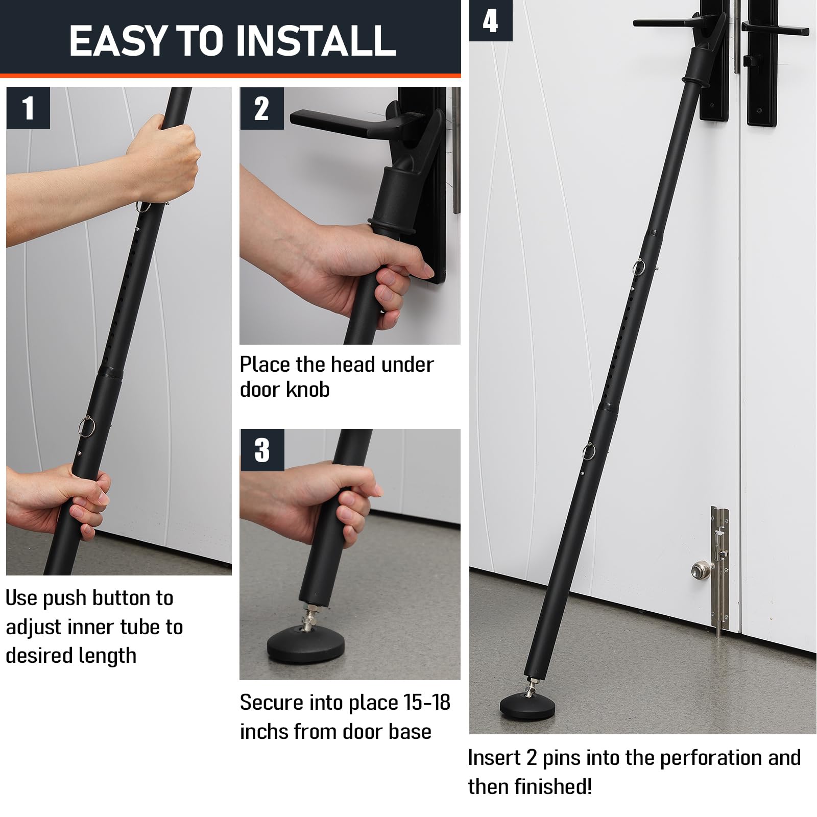 Door Security Bar, 1 1/8 inch Heavy Duty Security Bars, 35-41.7" Adjustbale Door Saftey Bar - Portbale Security Door Barricade Bar Inside (1 pc, Black) (Frosted Black)