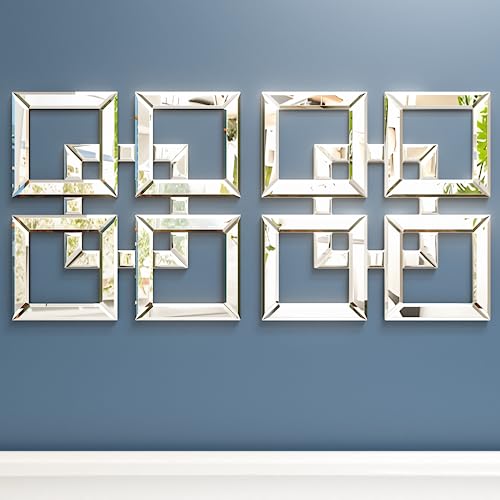 NEUWEABY 2 Pack Silver Mirrored Wall Decor 16" x16” Decorative Mirror DIY Wall-Mounted Mirrors Modern Square Gorgeous Accent Mirror Glam Decor Mirror Vintage Decor Chic Mirror for Room Home Decor