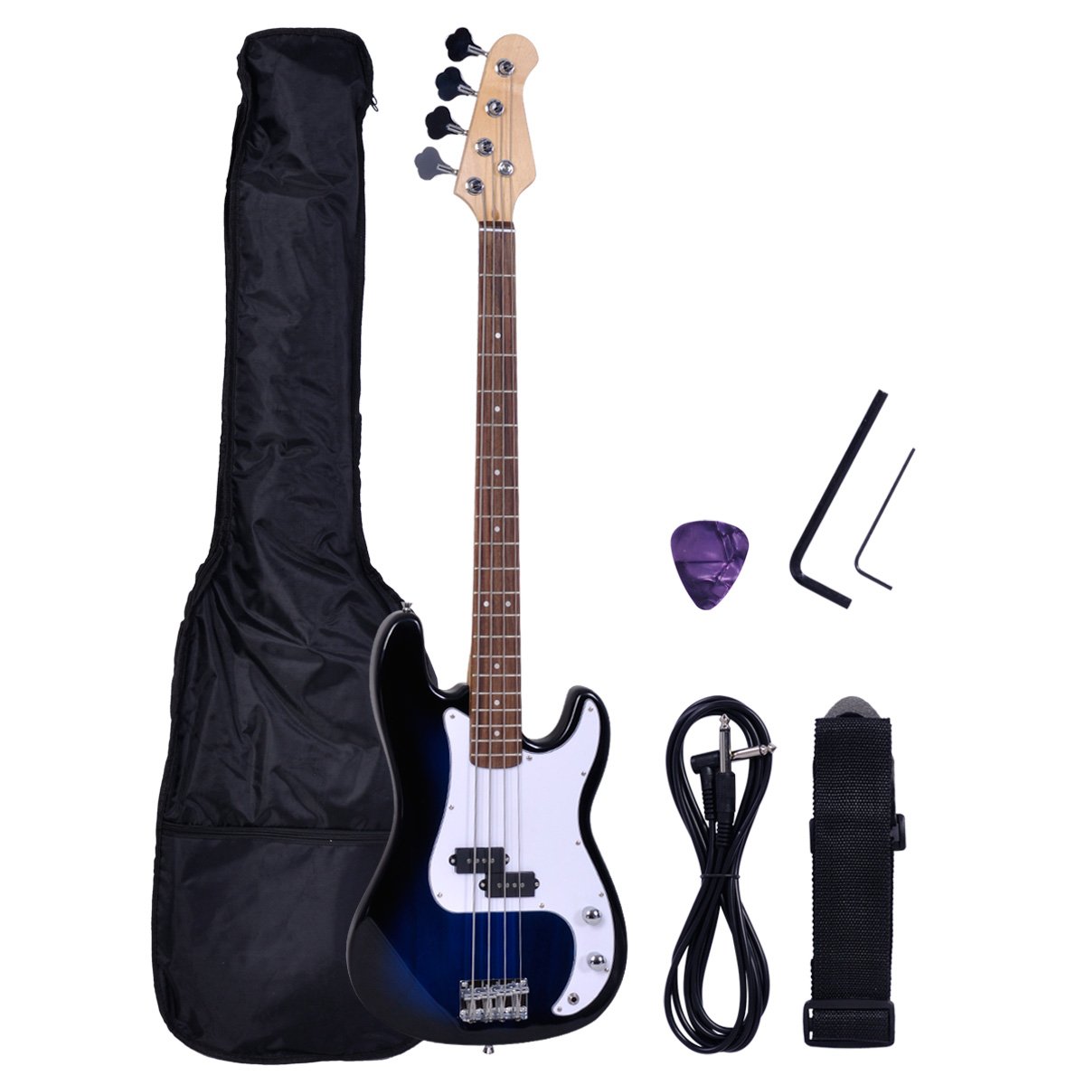 Electric Bass Guitar Full Size 4 String Exquisite Burning Fire Style Electric Bass+Gig bag+AMP Cord…