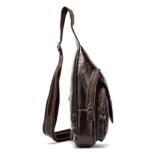 NIUCUNZH Handmade Genuine Leather Crossbody Sling Bag Crocodile Embossing Chest Bag Waterproof Shoulder Bag Coffee