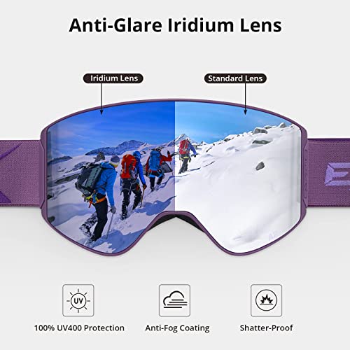 Extremus Cornice Ski Goggles with Wide-View Quick-Change Cylindrical Lens, 100% UV Protection Snow Goggles, Helmet-Compatible, OTG, Anti-Fog & Double-Water Resistant