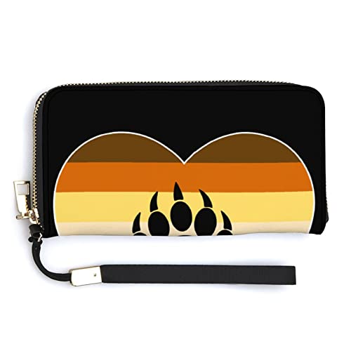 FunnyStar LGBT Bear Pride Heart Women's Long RFID Hand Wallet Wristlet Clutch Purse PU Leather Handbag with Wrist Strap