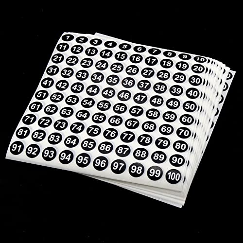 Number Stickers MEETOOT 20 Sheets 1 to 100 Consecutive Number Stickers Self Adhesive 0.4" Round Number Labels