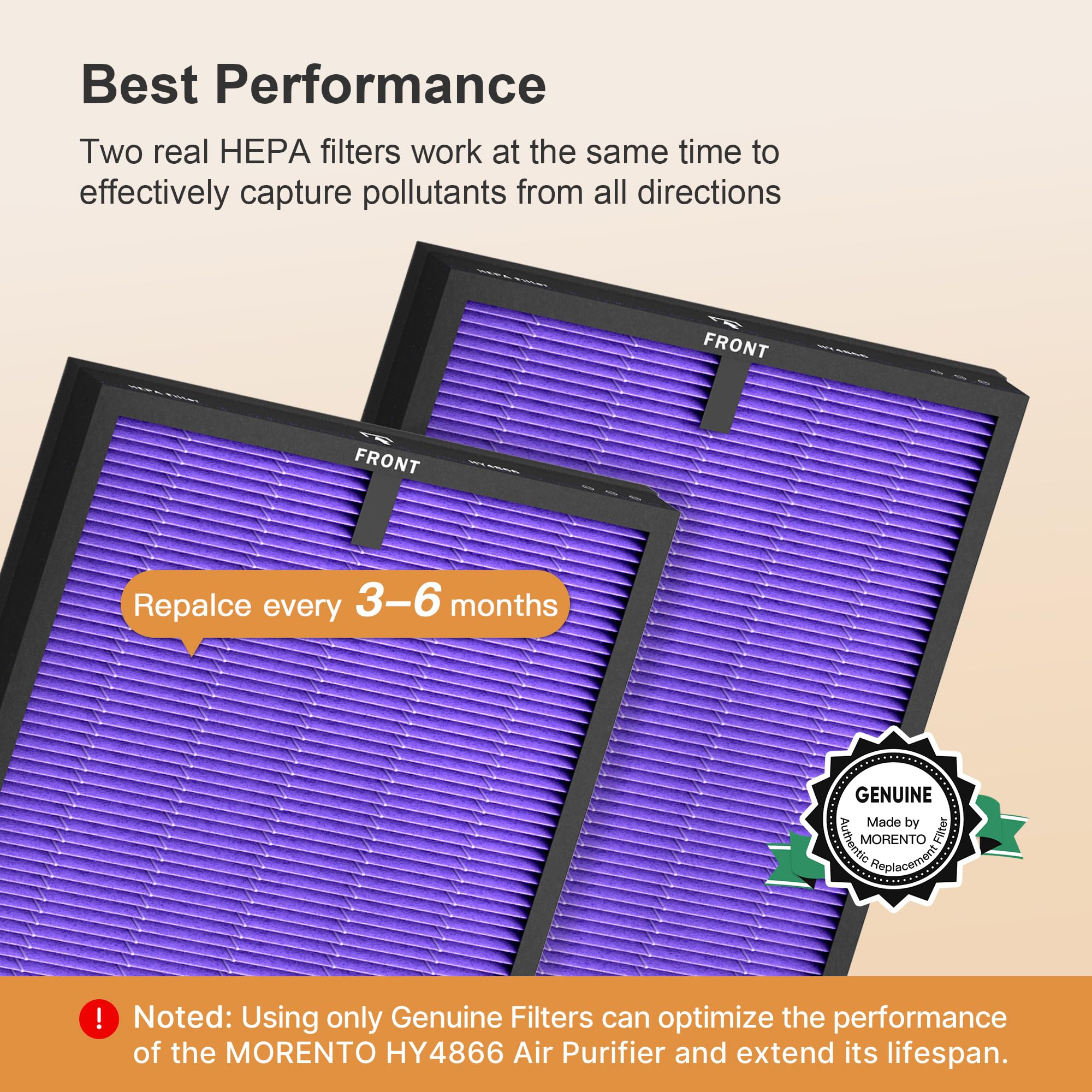 MORENTO 2 Pack HY4866 Genuine Air Purifier Replacement Filter for HY4866 Air Purifier, Multifunction Version