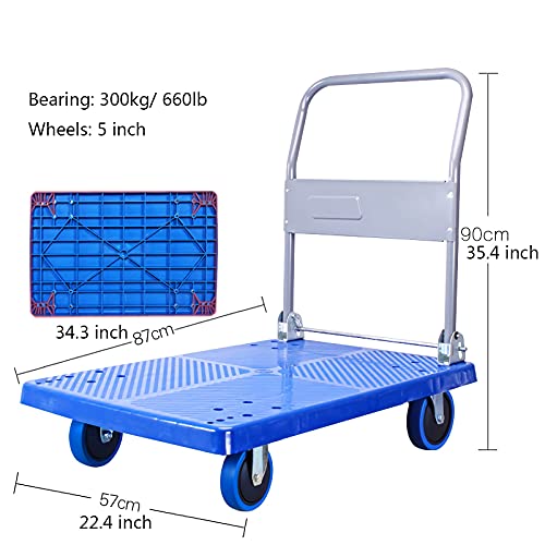 Generic Platform Truck Foldable Platform Truck Plastic Deck Push Cart Metal Handle Hand Trolley for Moving Transport Silent Wheels Fit Outdoor and Indoor Flat