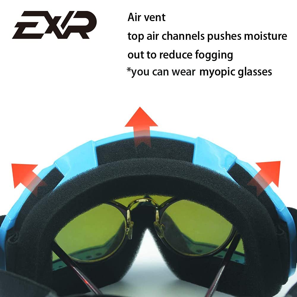 EXR Ski Goggle - UV Protection Ski & Snowboard Goggle, Anti-Fog Eyewear, Skiing Goggle for Men or Women (Blue)