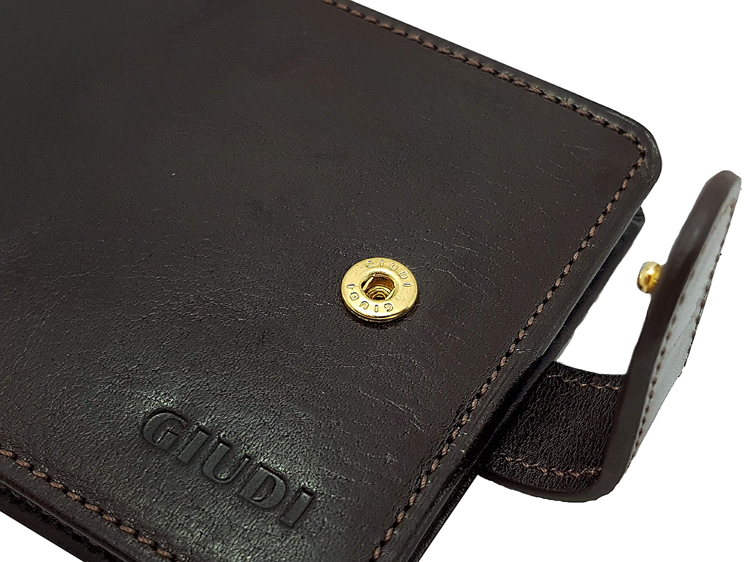 Giudi Splendid Slimfold Men's Wallet Made in Italy - Beautiful Smooth Genuine Leather - 2 Cash Pockets - 8 Card Holder - Button Snap Closure - Superb Present for Male