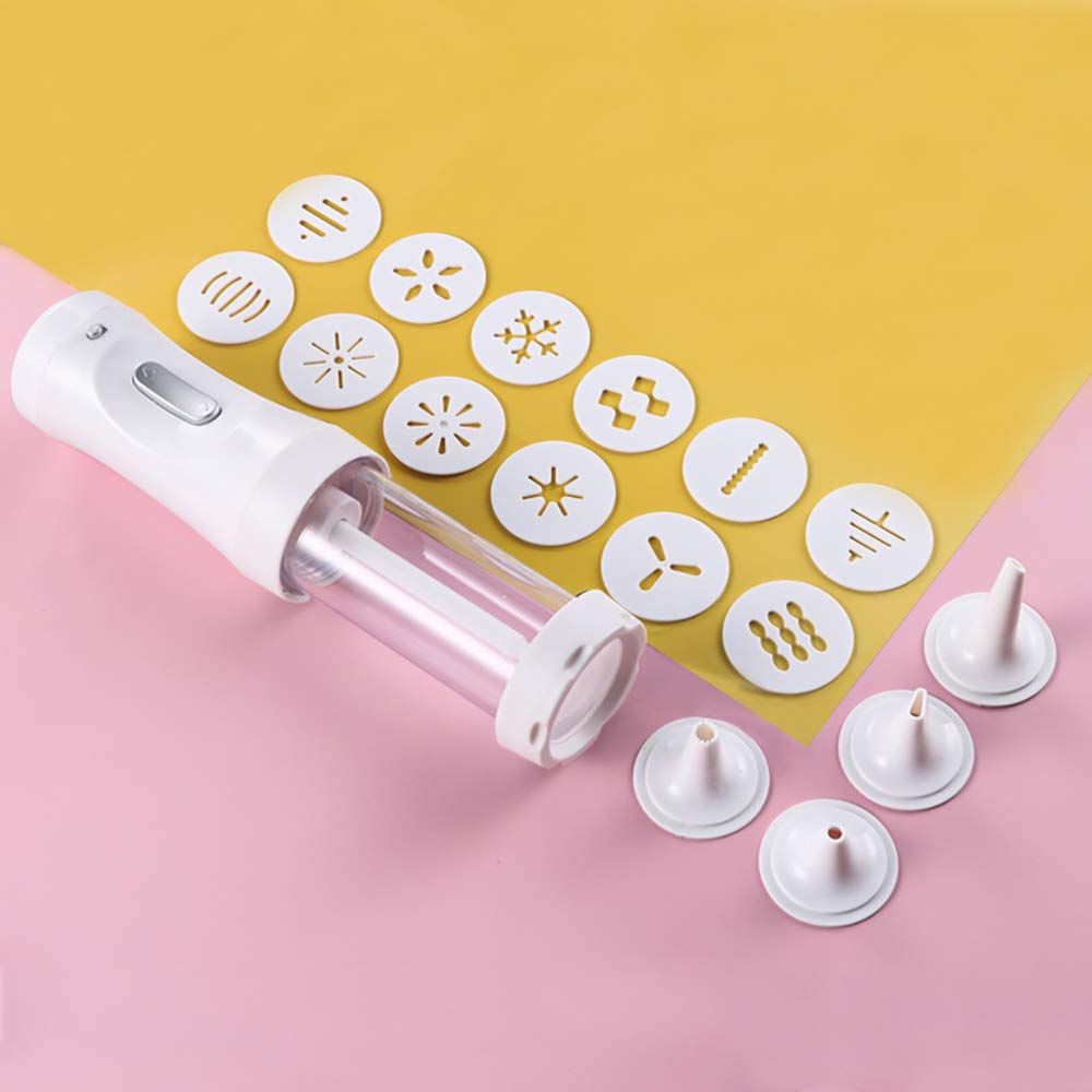Electric Cookie Press Gun Set, Cookie Maker Kit Homemade Baking Tool With 12 Discs And 4 Icing Nozzles Tips, for Biscuit Cake Dessert DIY Maker and Decoration