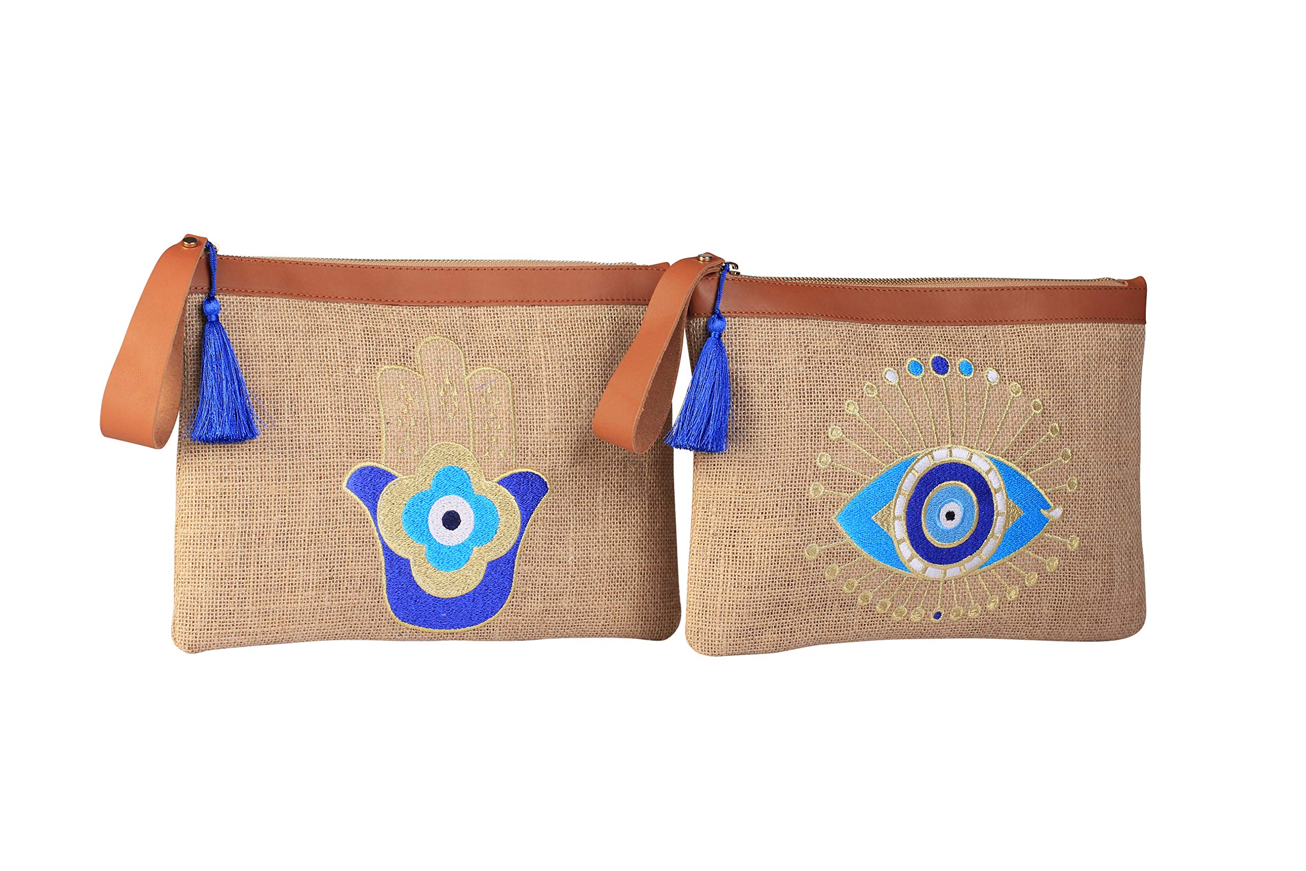 Evil Eye Embroidered Women Jute Clutch Bag Sun Beach Summer Style