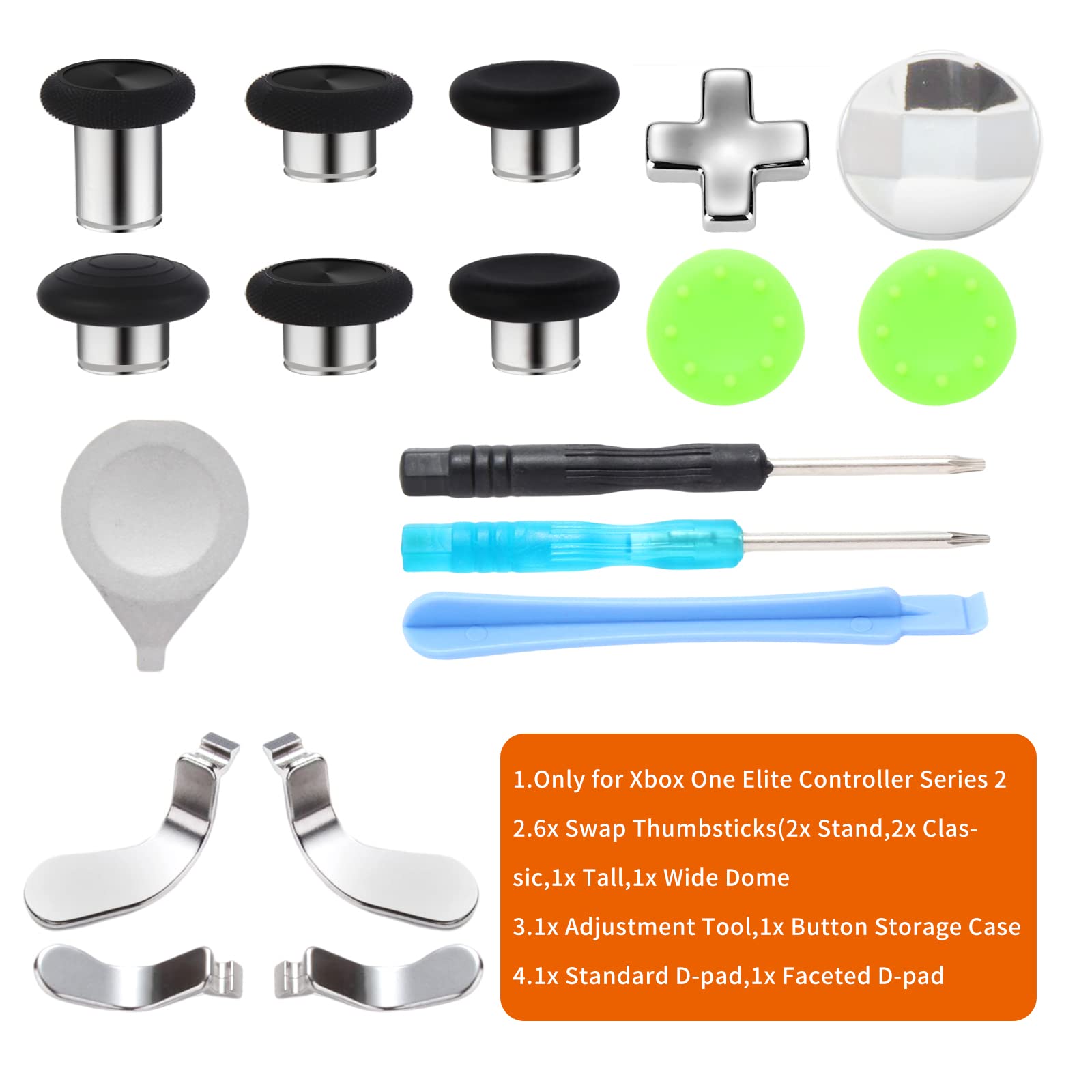 Elite Controller Series 2 Accessories Kit,Gaming Accessory Replacement,6 Swap Analog Sticks,4 Paddles,2 D-Pads,1 Adjustment Tool for Xbox One Elite Controller Series 2 Model 1797 (Silver)