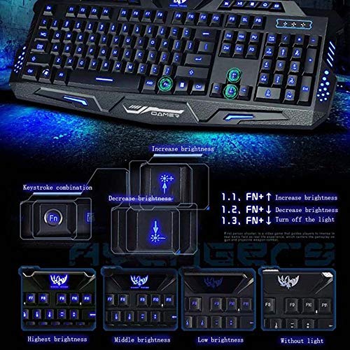Tri-Color Backlit Gaming Keyboard USB Wired Floating Keyboard, Powered Full N-Key Game Keyboard, Quiet Ergonomic Water-Resistant Mechanical Feeling Keyboard,for Desktop, Computer, PC(Black)