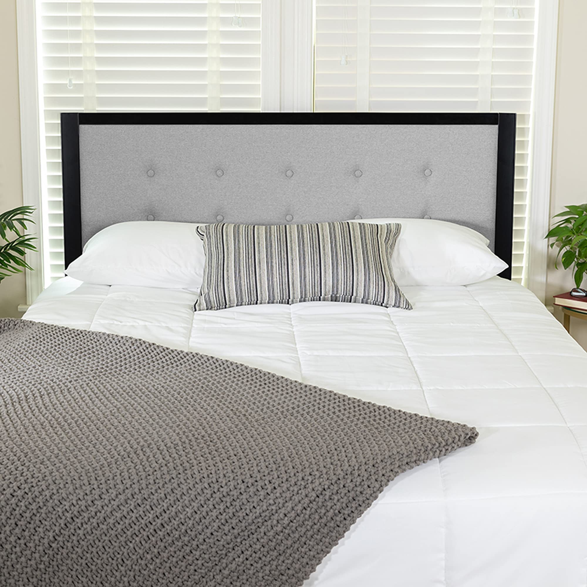 Flash Furniture Bristol Metal Tufted Upholstered Queen Size Headboard in Light Gray Fabric