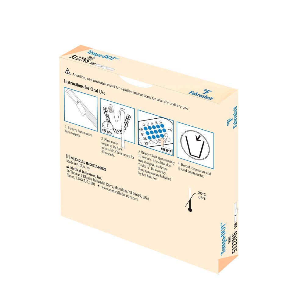 TempaDOT 100 Pack - Fahrenheit β Single-Use Clinical Thermometers for Oral or Axillary Use β Highest Accuracy & Prevention of Patient Cross-Contamination