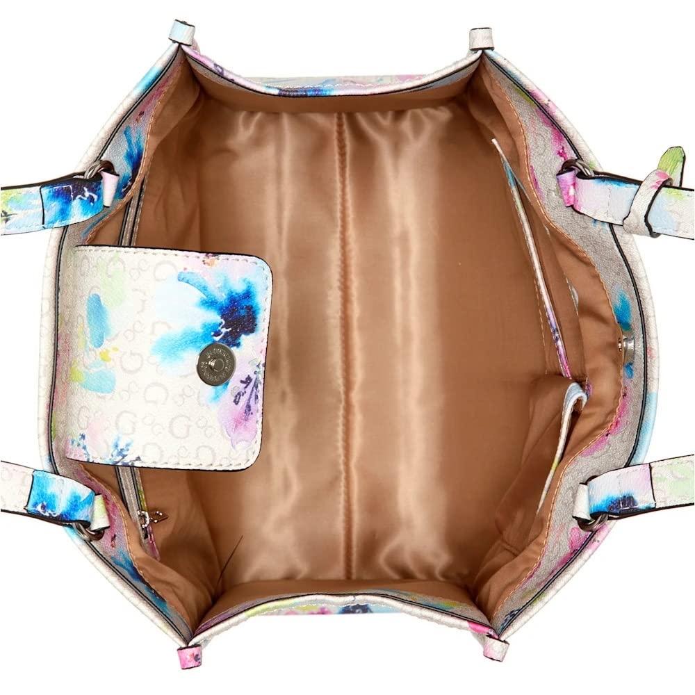 GUESS Women's Lacombe Logo Pink Blue Floral & Logo Print Tote Bag Handbag - White Multi