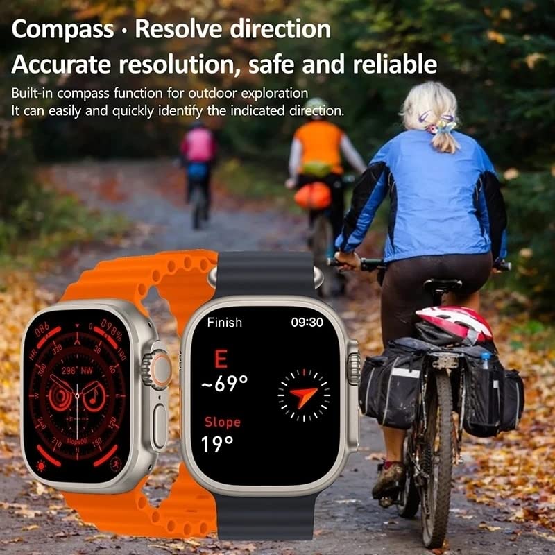 New HK8 Pro Max Smart Watch Ultra Series 8 AMOLED Screen 49mm 2.12 inch Compass NFC High Refresh Rate Smartwatch Men Sport Watch (Orange)