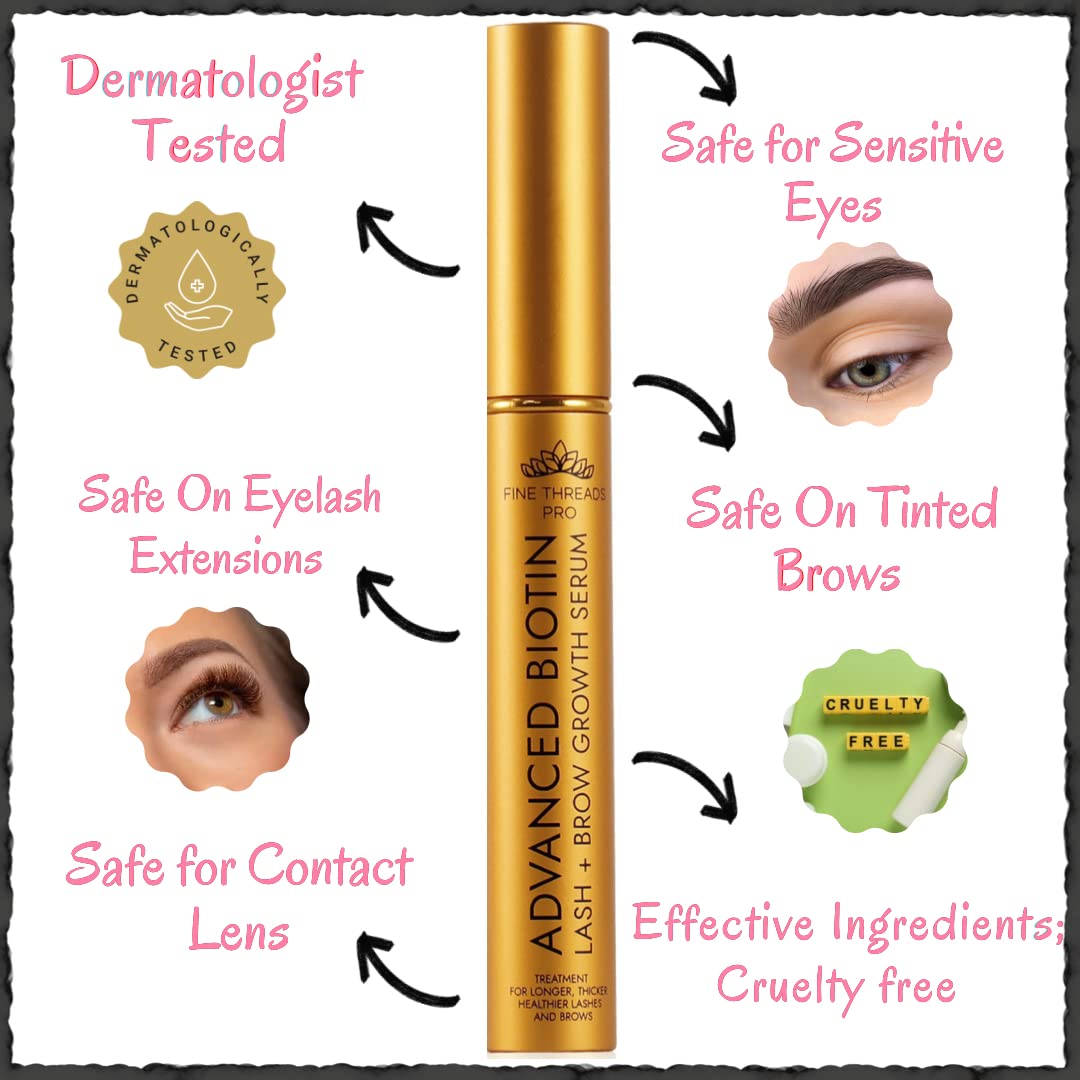 Eyelash Growth Serum Physician Developed, Advanced Biotin for Fuller, Longer, Thicker & Healthier Natural Lashes; Lash Extensions Safe, Oil-free, Irritation free, 5ml Plant-Based