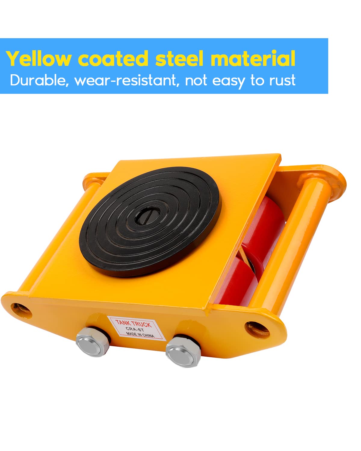 Dollate 6T 13200lbs Machine Skates Heavy Duty Machine Dolly Skate Machinery Moving Skate with 360° Rotation Cap & 4 PU Rollers, Machinery Mover for Industrial Moving Equipment, Yellow