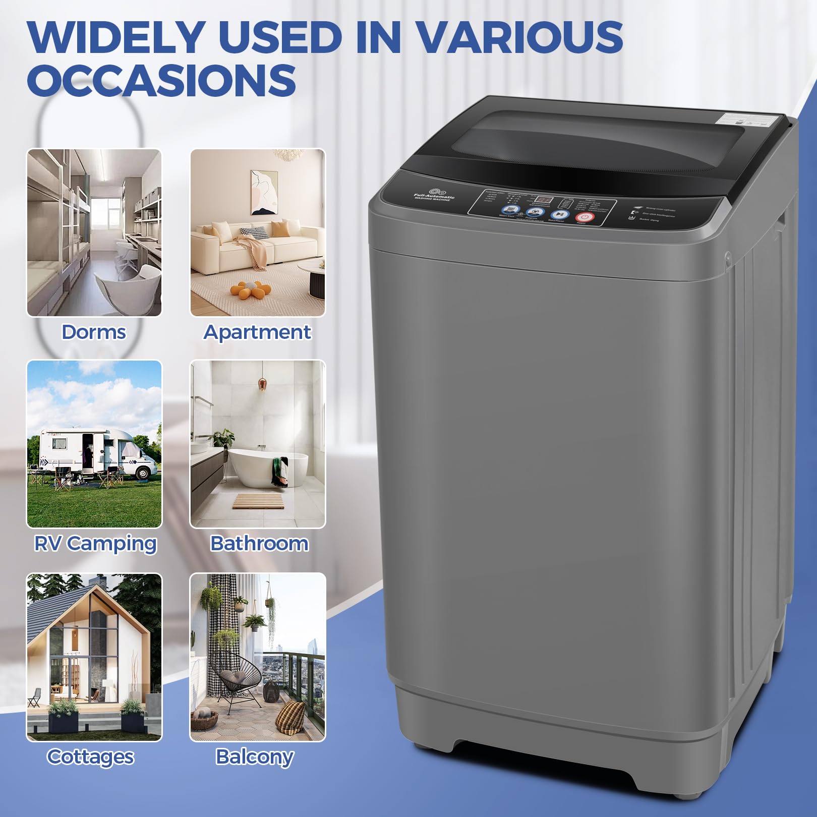Nictemaw Portable Washing Machine, 20Lbs Capacity Full-Automatic Portable Washer Machine, 2.8Cu.ft Washer and Dryer Combo with 10 Programs & 8 Water Levels for Apartment, Dorms, RV-Glass Cover