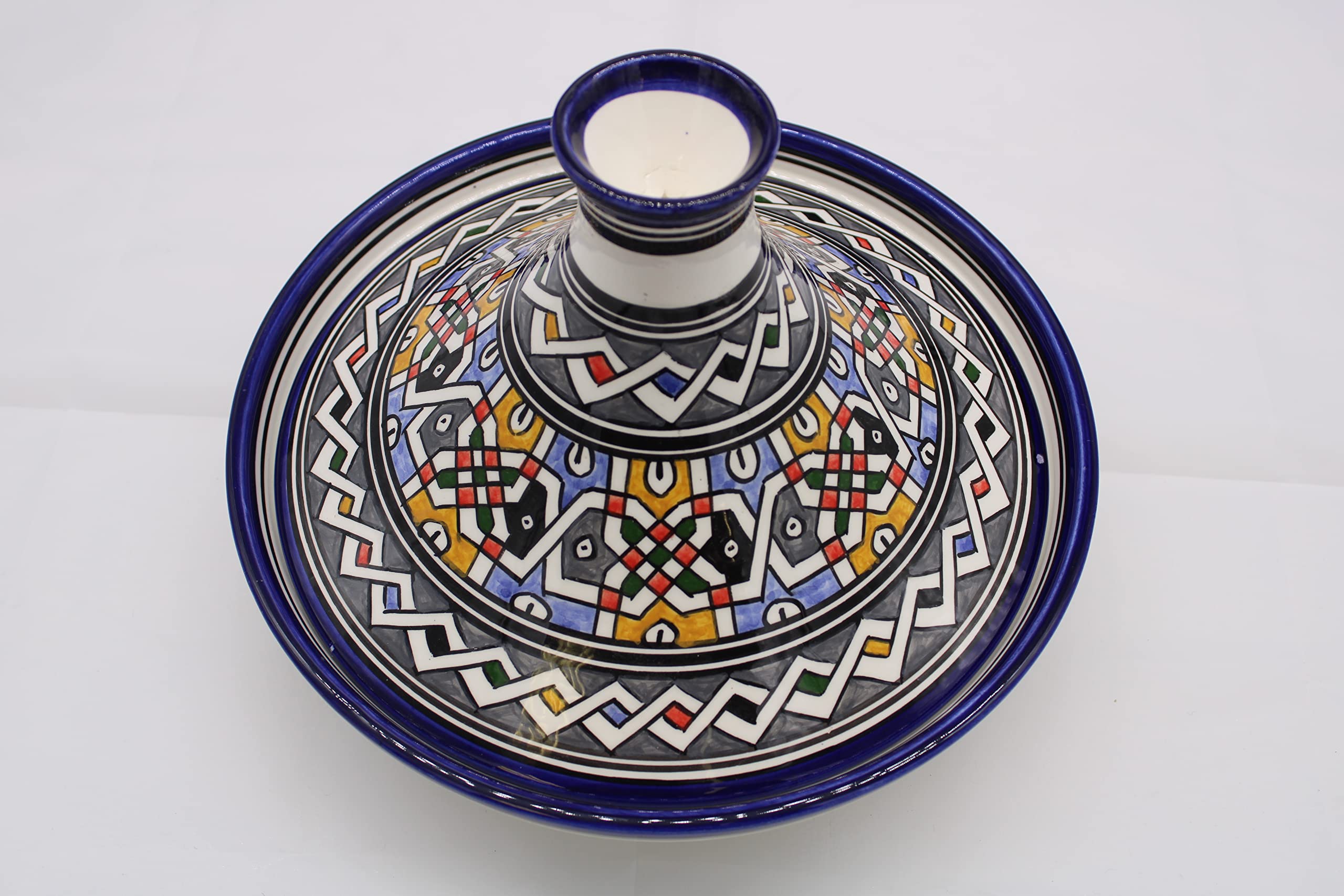 Moroccan Tagine. Authentic Serving Tagine. Handmade Dish Pot for Serving Food. Traditional Moroccan Culinary Experience, Made from High-Quality, Heat-Resistant Clay. Made for SERVING ONLY. (Colorful Grey)