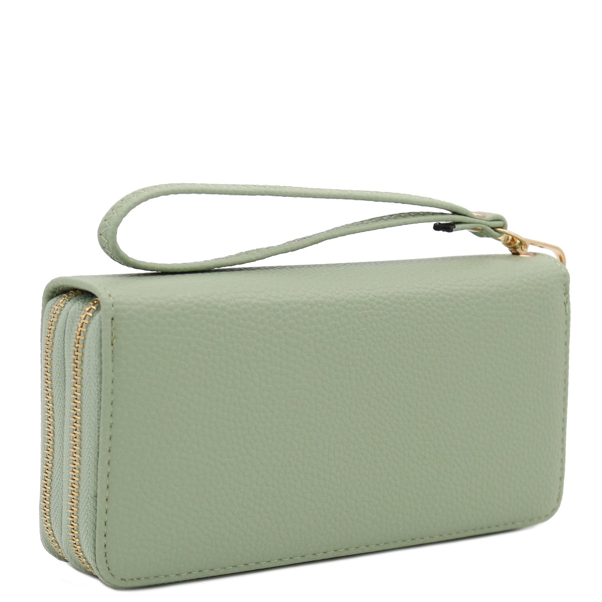 Double Zip Around Vegan Leather Wristlet Wallet (Mint)