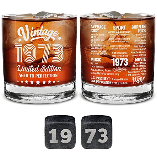 Henghere 50th Birthday Gift for Men, Happy 50 Year Old Birthday Gifts, Vintage - 50th Birthday Decorations Party Supplies for Dad Grandpa Husband -11 oz Whiskey Glass
