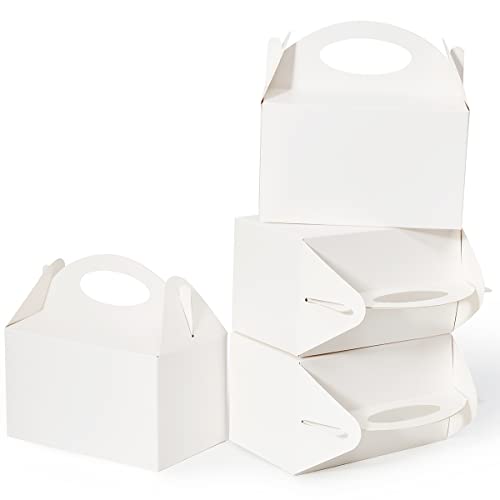 Shallive 30 Pcs White Small Party Treat Boxes, Blank Candy Cookies Gift Box DIY Favor Goodie Bags Snack Goodies Cardboard Gable Box with Handles for Kids Birthday Party Cupcakes Cocoa Bombs Baby Shower Decoration