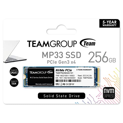TEAMGROUP MP33 256GB SLC Cache 3D NAND TLC NVMe 1.3 PCIe Gen3x4 M.2 2280 Internal Solid State Drive SSD (Read/Write Speed up to 1,600/1,000 MB/s) Compatible with Laptop & PC Desktop TM8FP6256G0C101