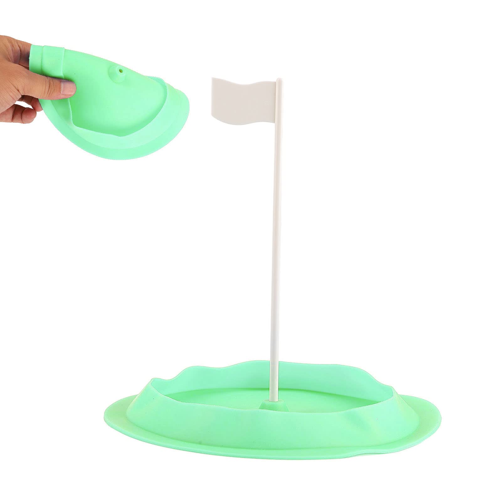 Golf Putting Hole Cup,Durable Silicone Golf Putting Practice Cup,with Plastic Flag Golf Putting Cup Silicone for Indoor Outdoor(6.3in-Green)