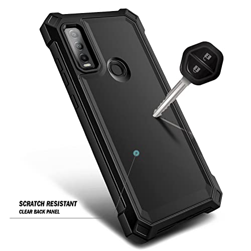 NZND Compatible with AT&T Motivate Max/Cricket Ovation 3 Case with [Built-in Screen Protector], Full-Body Protective Shockproof Rugged Bumper Cover, Impact Resist Durable Phone Case (Black)