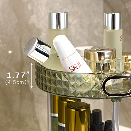 ROWNYEON Rotating Makeup Organizer 2 Tier Skincare Organizers with Handle Bathroom Organizer Perfume Organizer Spinning Cosmetics Organizer for Vanity,Cabinets, Pantry, Fridge, Countertops,Kitchen