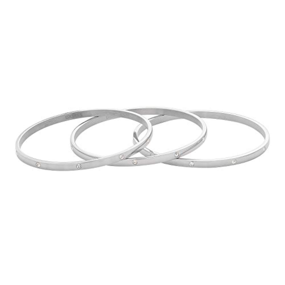 Edforce Stainless Steel Women's Stackable Set of 3 CZ Cubic Zirconia Bangles Bracelets (Silver, 8.5")