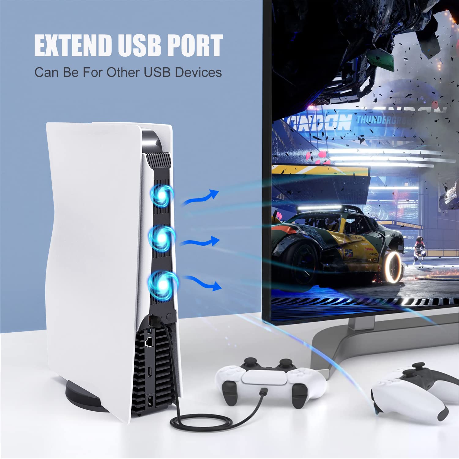 IQIKU PS5 USB HUB + PS5 Controller Charging Station + PS5 Cooling Fan Bundles