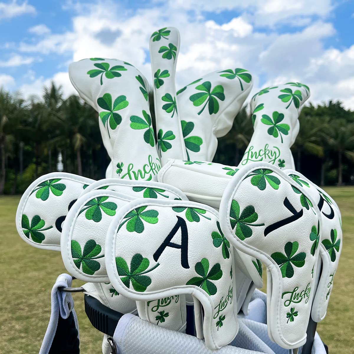 Golf Square Heel Shaft Mallet Putter Cover Headcover, Magnetic Closure Elegant Embroidery Premium Leather Golf Large Mallet Headcover
